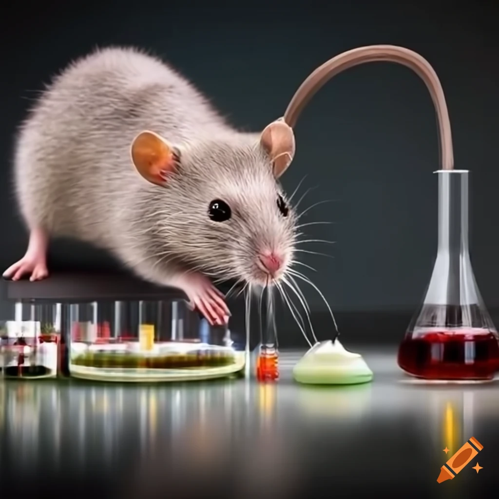 Rat conducting science experiments in a chemistry lab on Craiyon