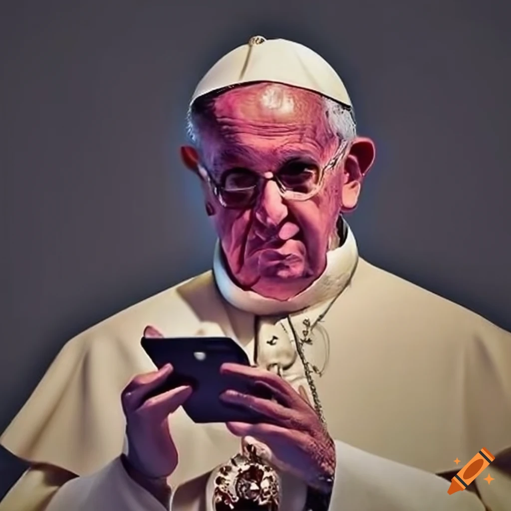 Satirical image of pope with iphone on Craiyon