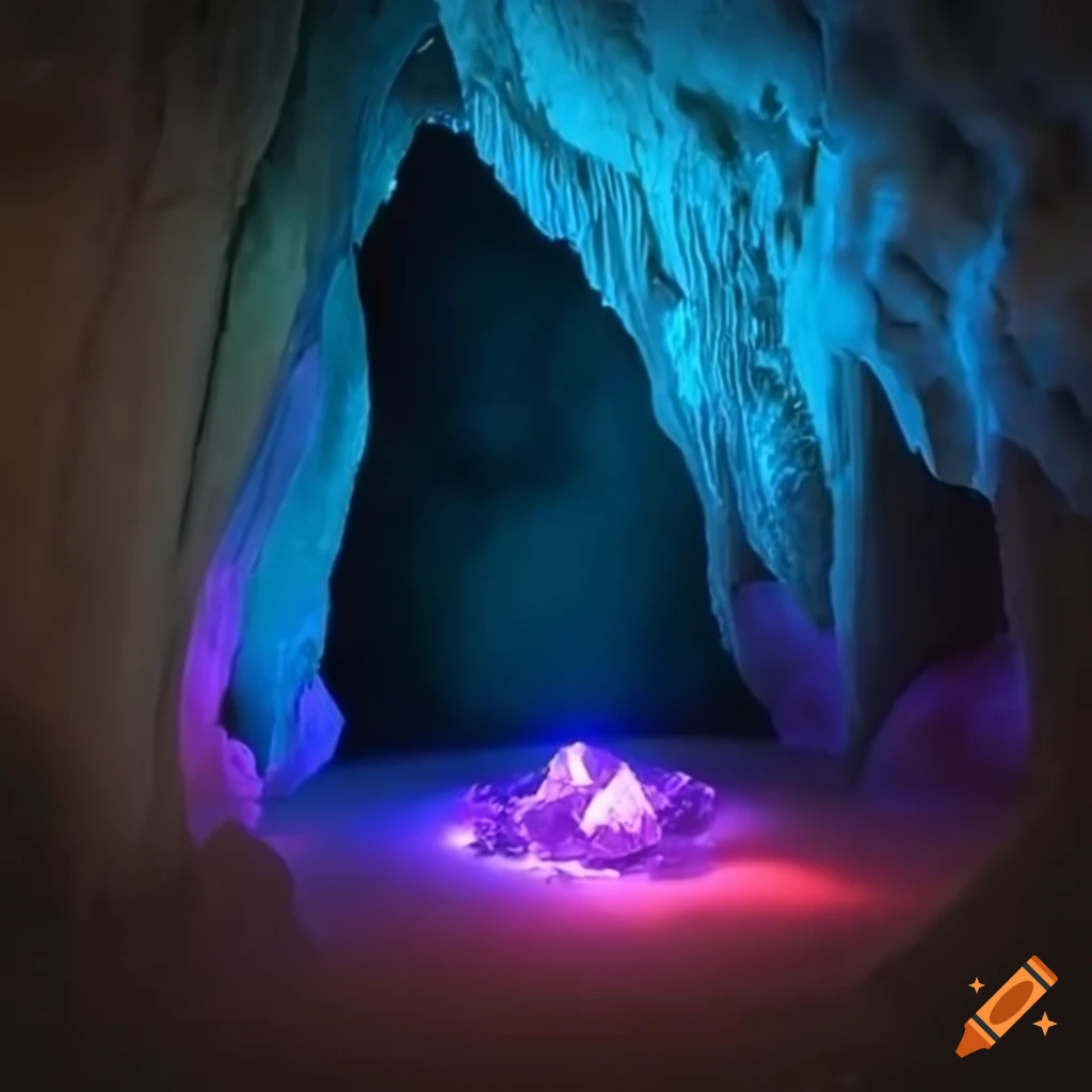 Glowing crystals in a cave interior on Craiyon