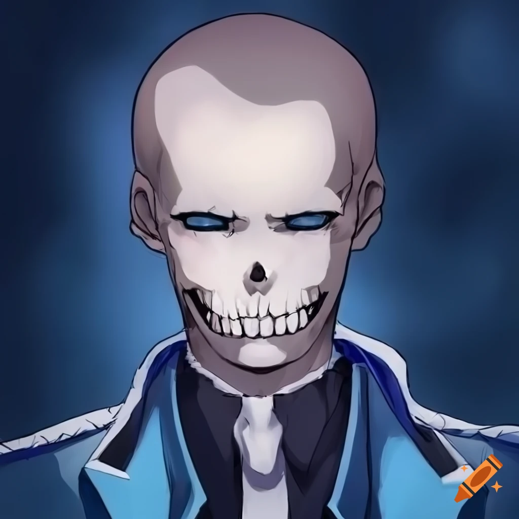 Attractive anime-style skeleton with blue left eye and chiseled jawline ...