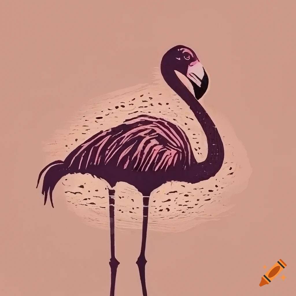 Seamless brown flamingo linocut pattern on Craiyon
