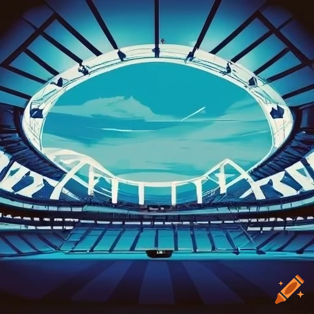 Illustration of manchester city football stadium in blue and white on ...