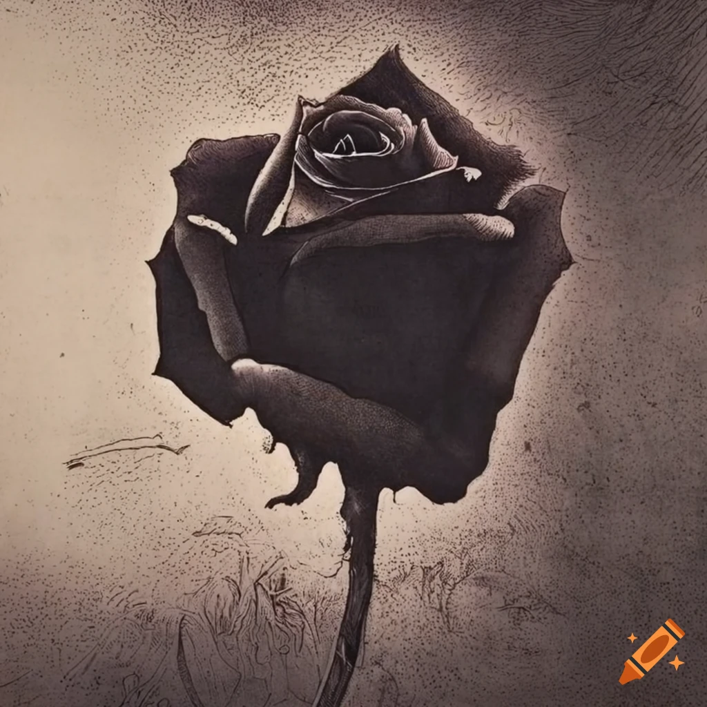 Black rose in black and white, gustave dor inspired art on Craiyon