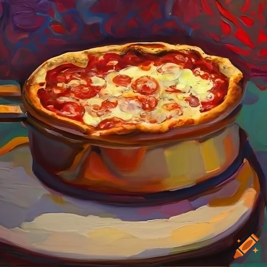Impressionist painting of uno's deep dish pizza on Craiyon