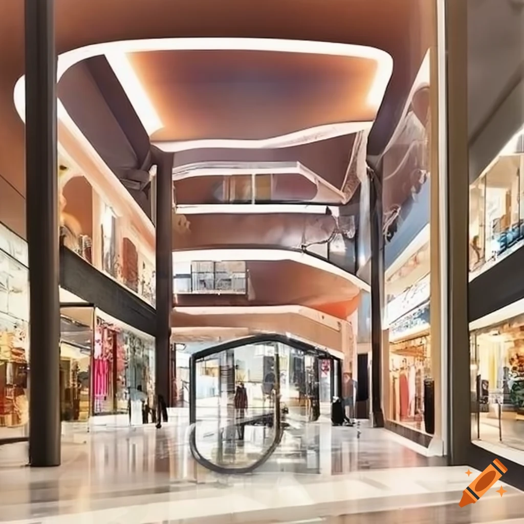 Interior of a five-story shopping mall on Craiyon