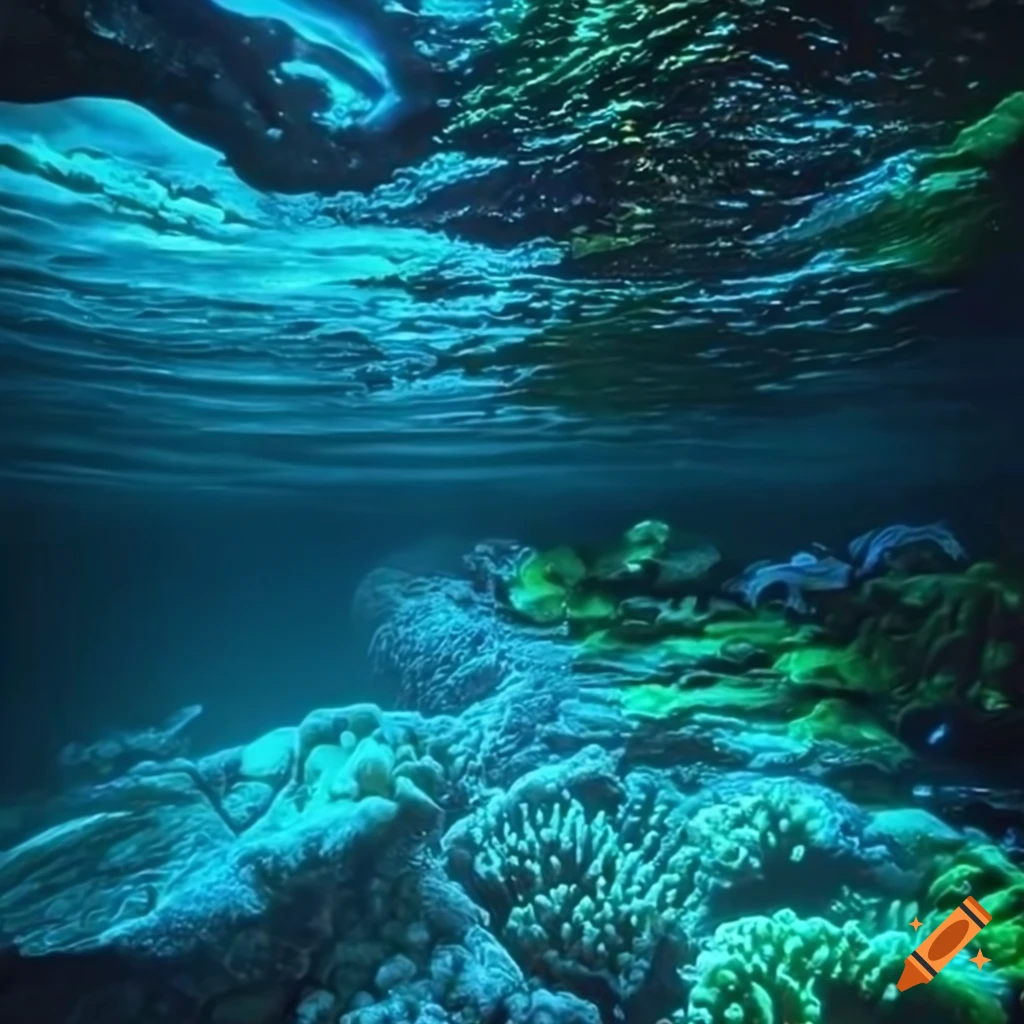 Underwater tapestry of vibrant fish, coral, and mythical creatures with ...