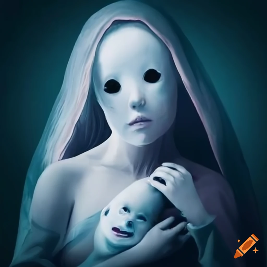 Woman holding a baby ghost on Craiyon