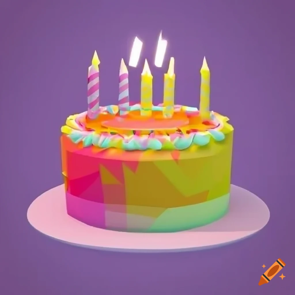 Colorful and vibrant birthday cake in low poly 3d graphics on Craiyon