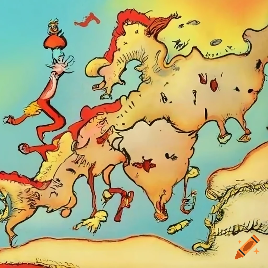 Colorful humorous book illustration of a route planner on a map on Craiyon