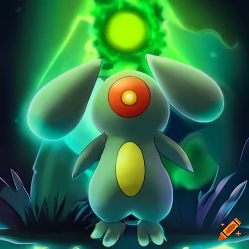 Green and yellow legendary pokemon composed of strange matter on Craiyon