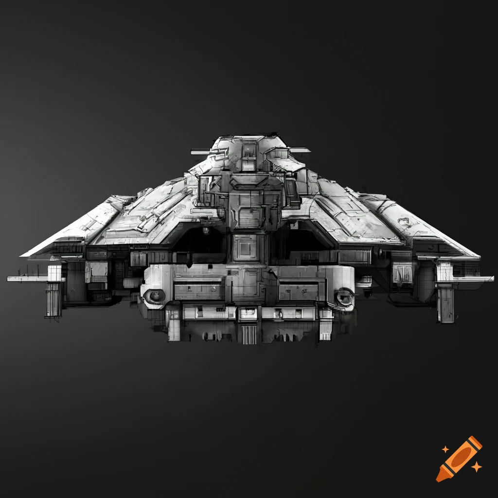 Detailed grey industrial spaceship from a top-down game perspective on ...