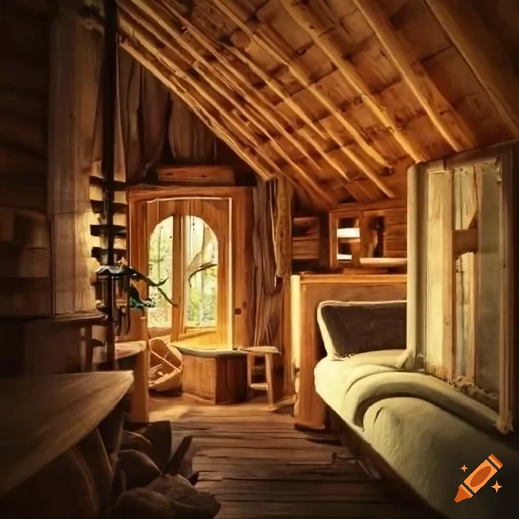 Intérieur of a high-end treehouse cabin on Craiyon