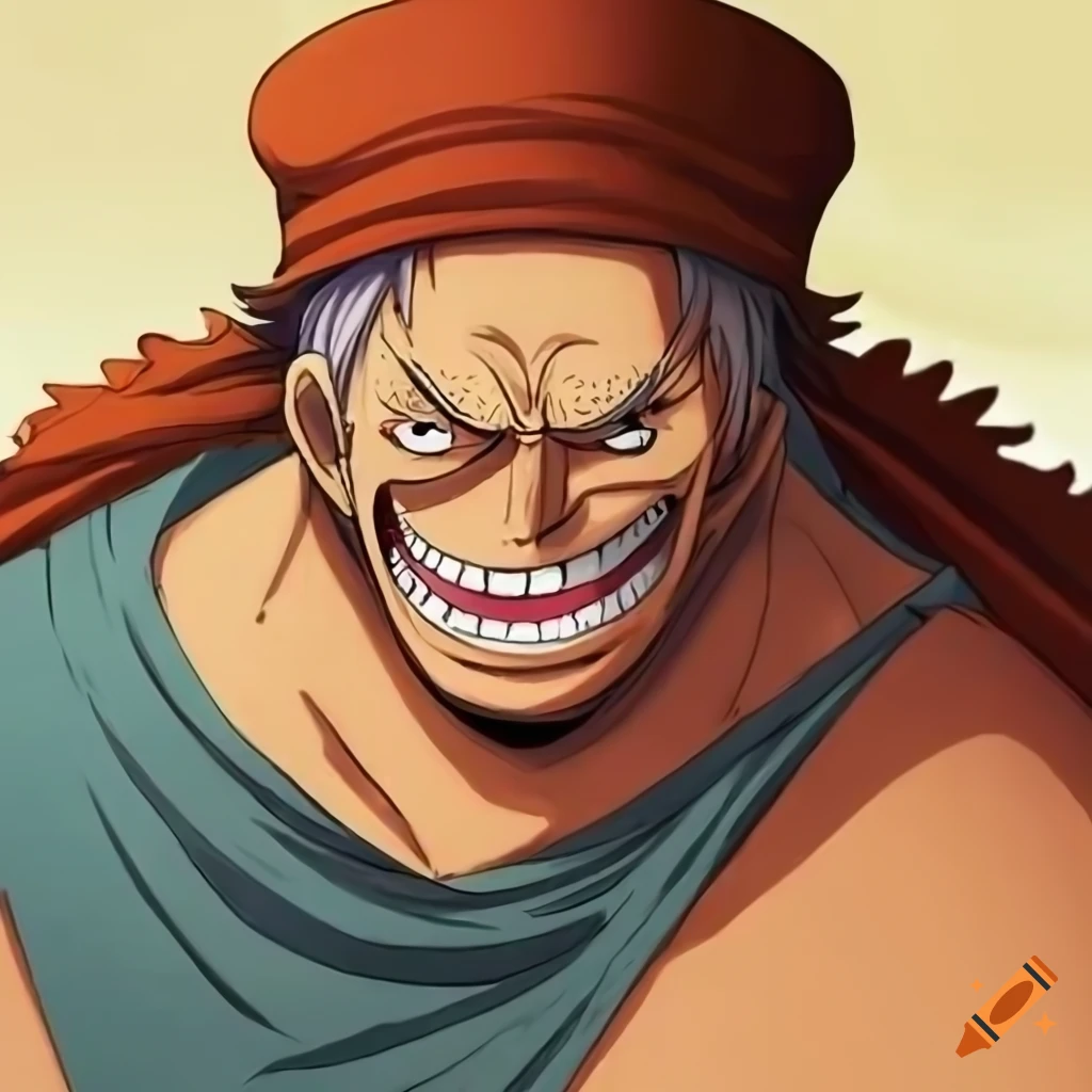 Chubby and happy old male character in one piece style portrait on Craiyon
