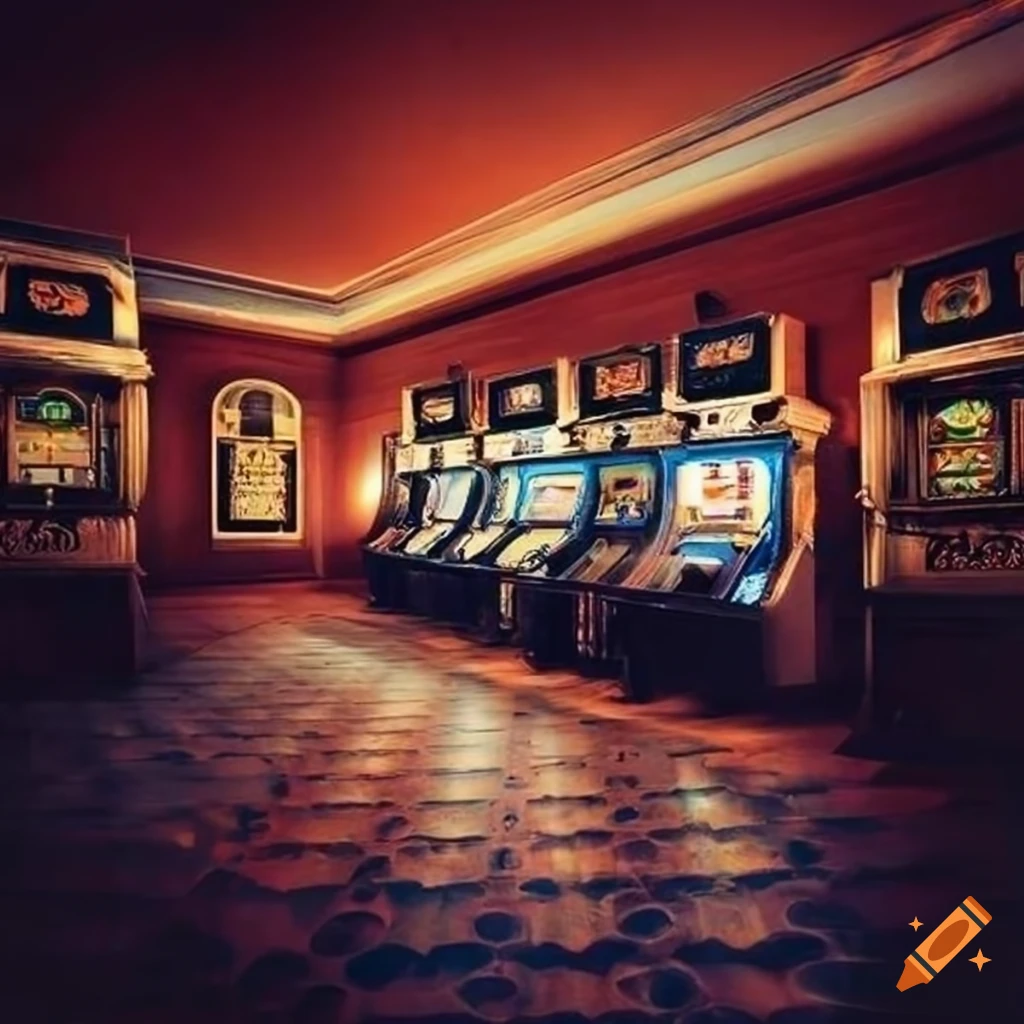 Historic gaming hall with antique slot machines and vintage decor on ...