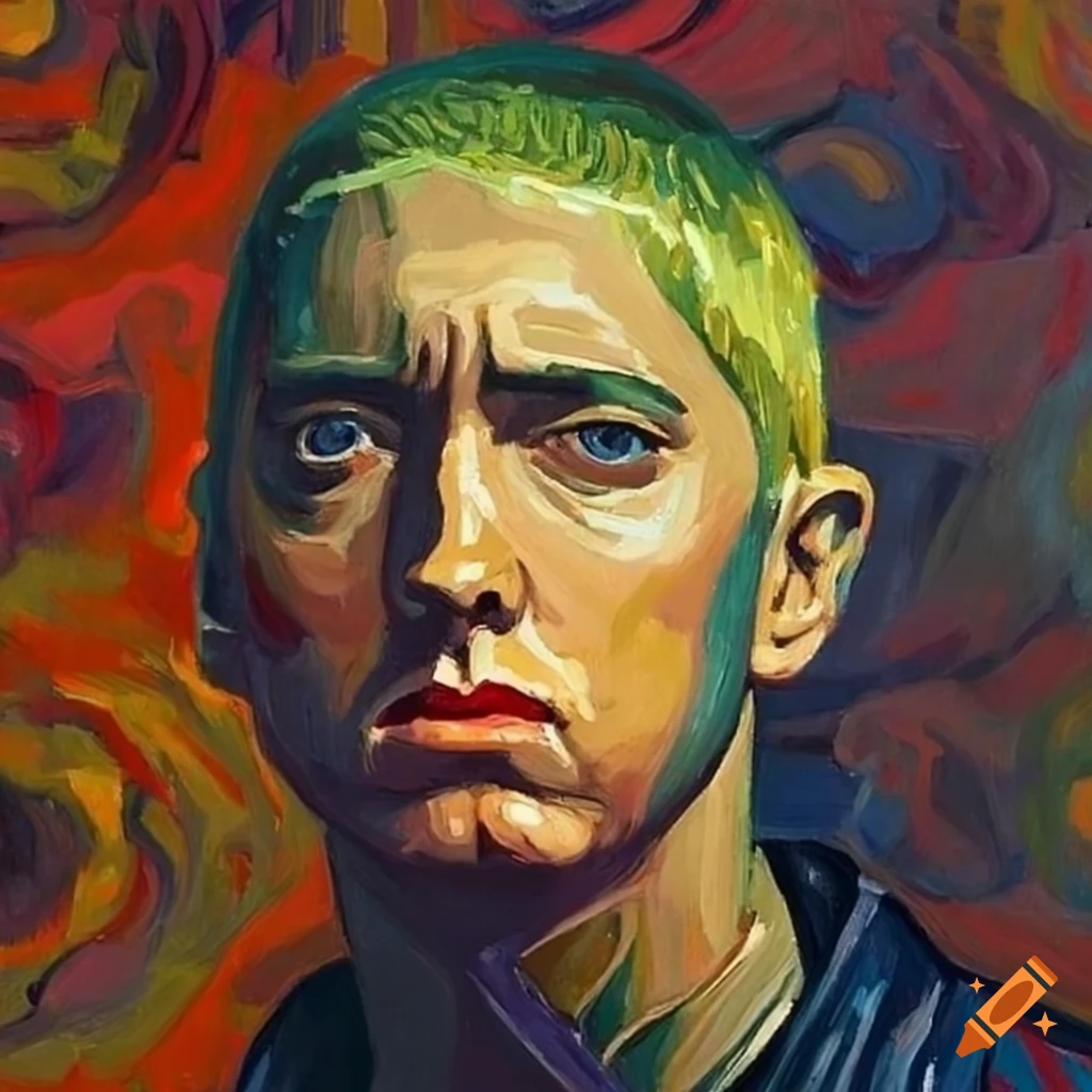 Portrait of eminem painted in the style of van gogh on Craiyon