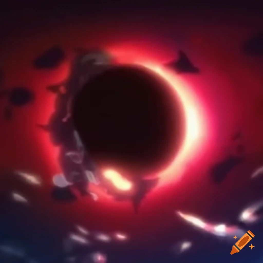 Shiny 3d dazzling eclipse with anime 2000's japanese text on Craiyon