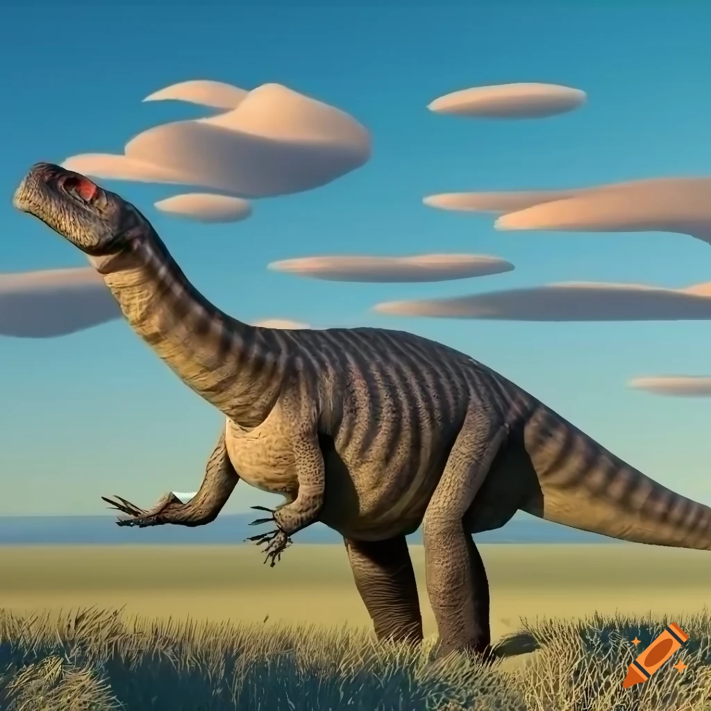 Stegosaurus in a savanna-like landscape with scattered cedar trees and ...