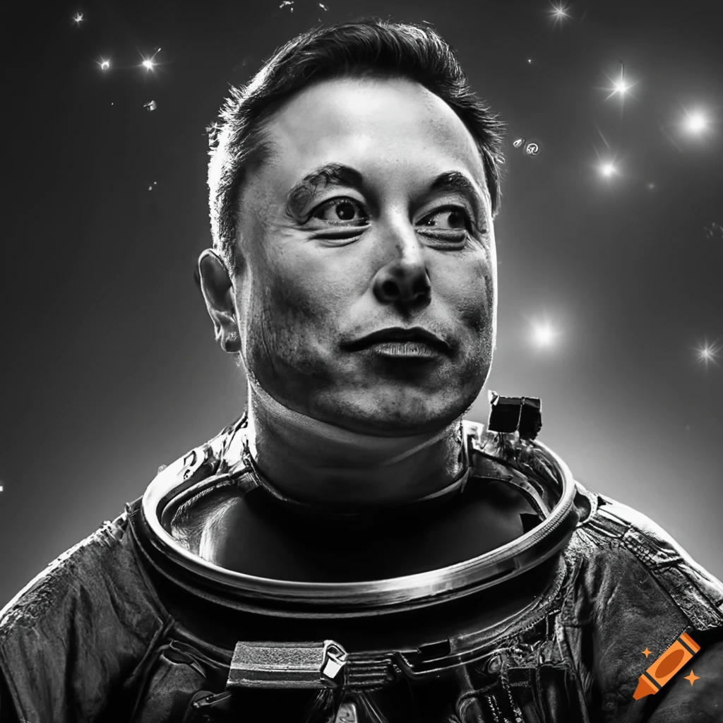 Black and white photo of Elon Musk with electrified hair in front of ...