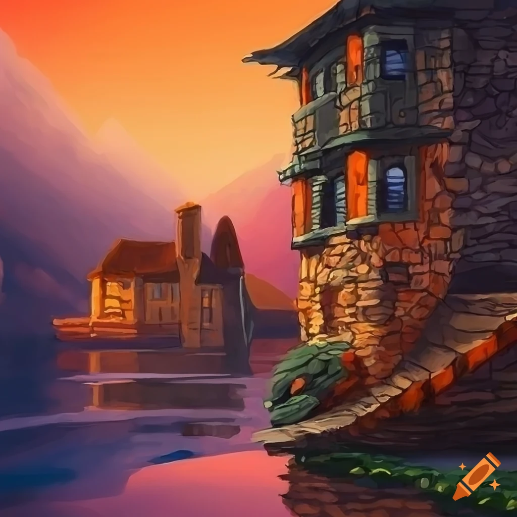 Serene scenic view of stone buildings surrounded by orange rocks and ...