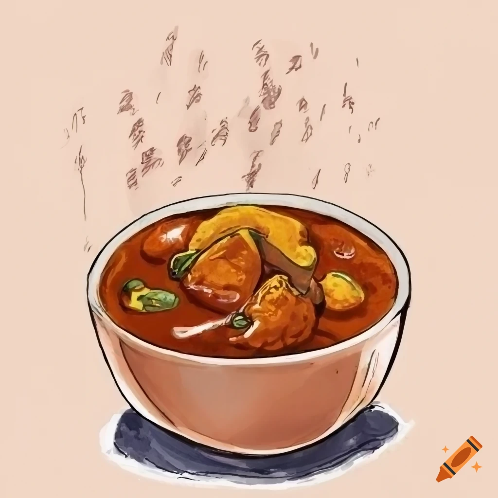 Curry in a pot drawn with crayon on a white background on Craiyon