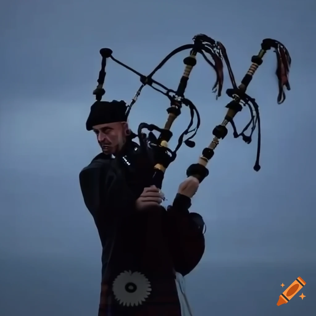 Man working out while playing the bagpipe on Craiyon