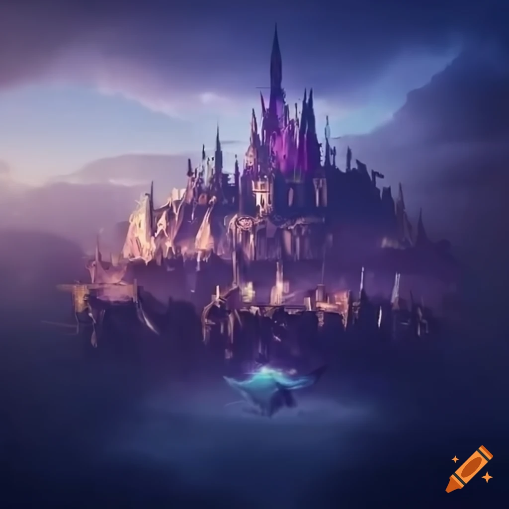 Rendering of dalaran floating in the clouds in the warcraft universe on Craiyon