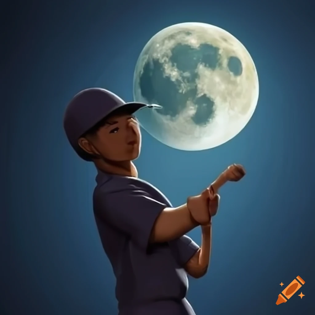 Baseball player pointing at the moon on Craiyon
