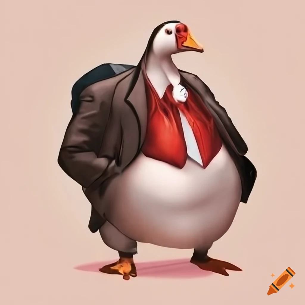 Goose in a sleek suit looping with a serious expression, high detail on ...