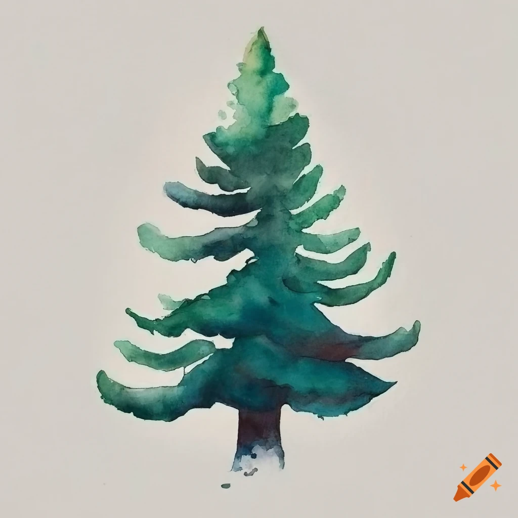 Minimalist watercolor painting of a fir tree on Craiyon