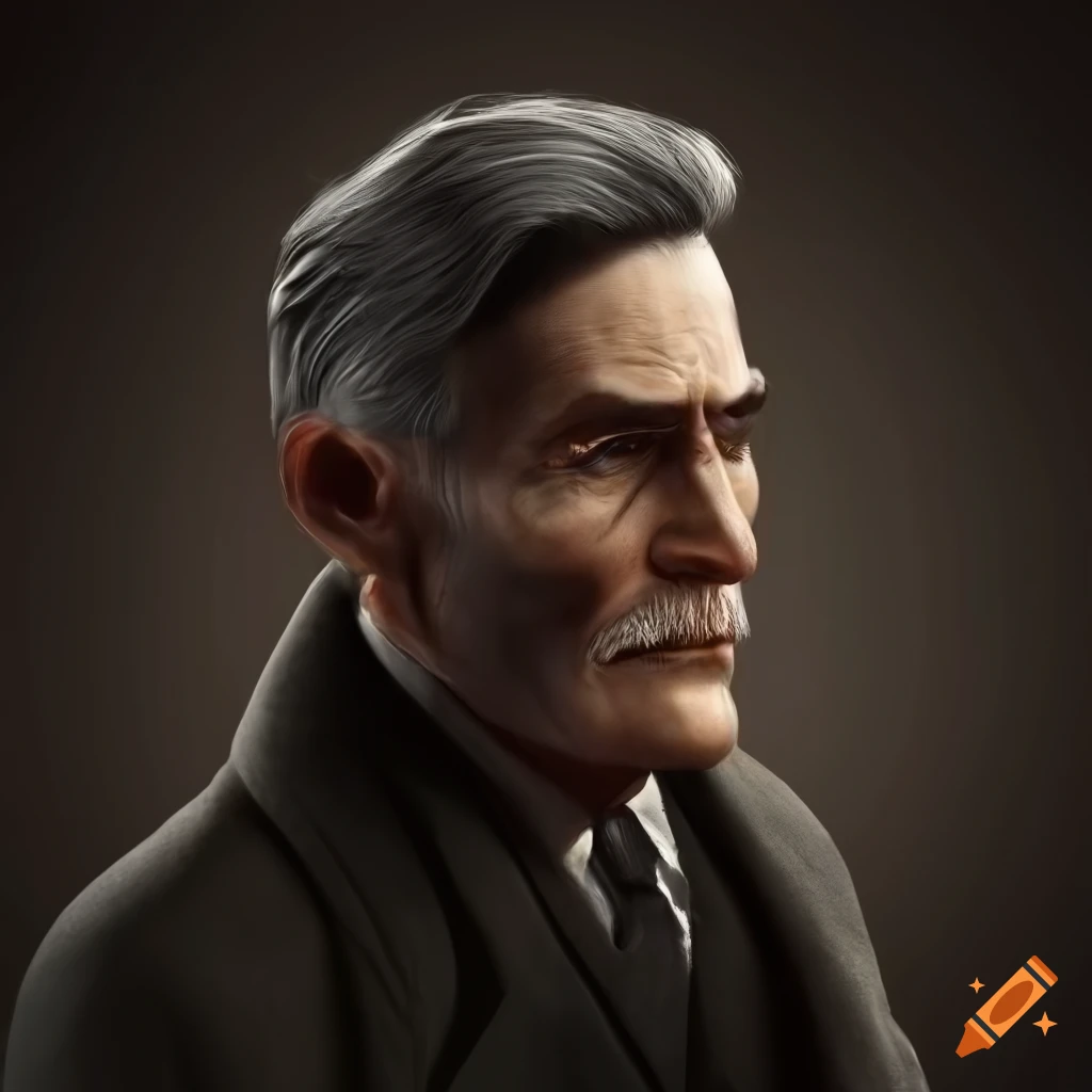 Film noir detective with pale skin and gray hair in soft glowing ...