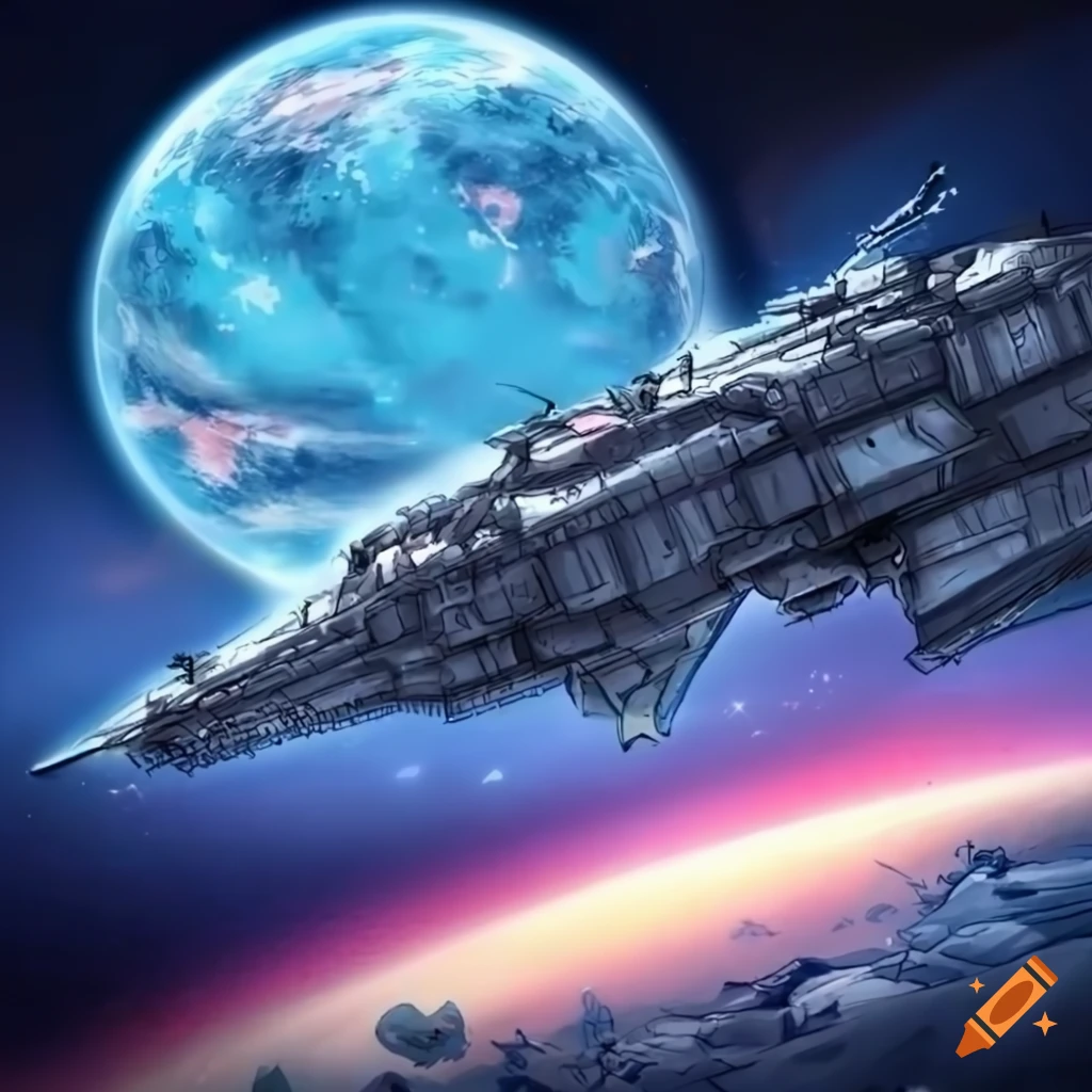Space battleship with a planet busting cannon in anime art style on Craiyon