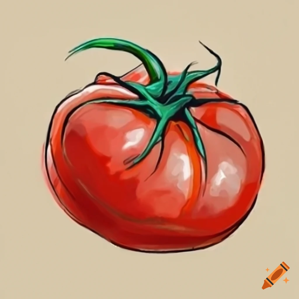 Tomato on white background drawn with crayon in a comic style on Craiyon