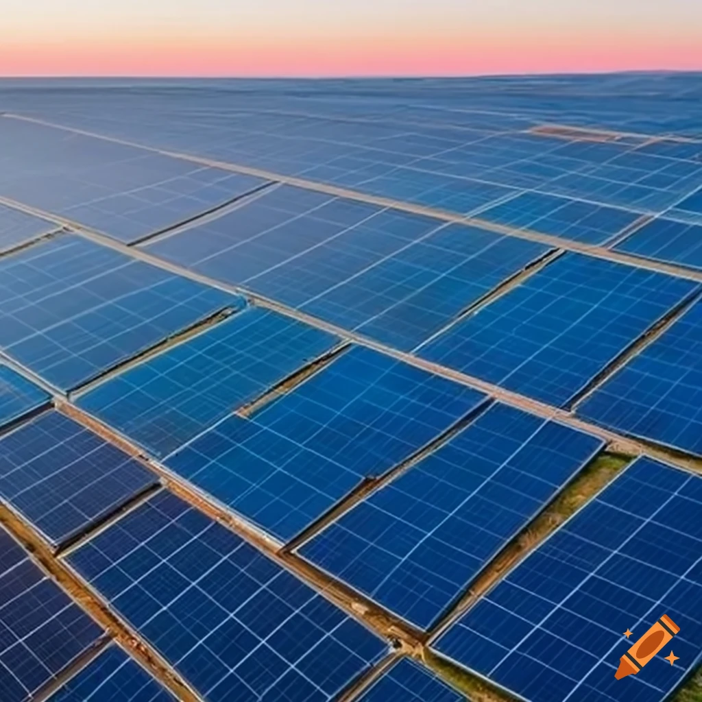 Solar panel farm in a field on Craiyon