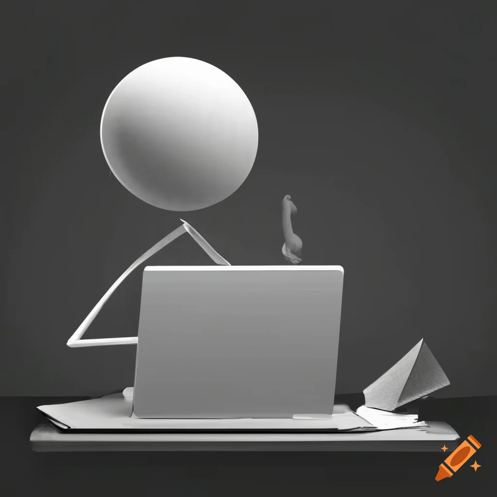 Stickman working on laptop with documents on desk on Craiyon