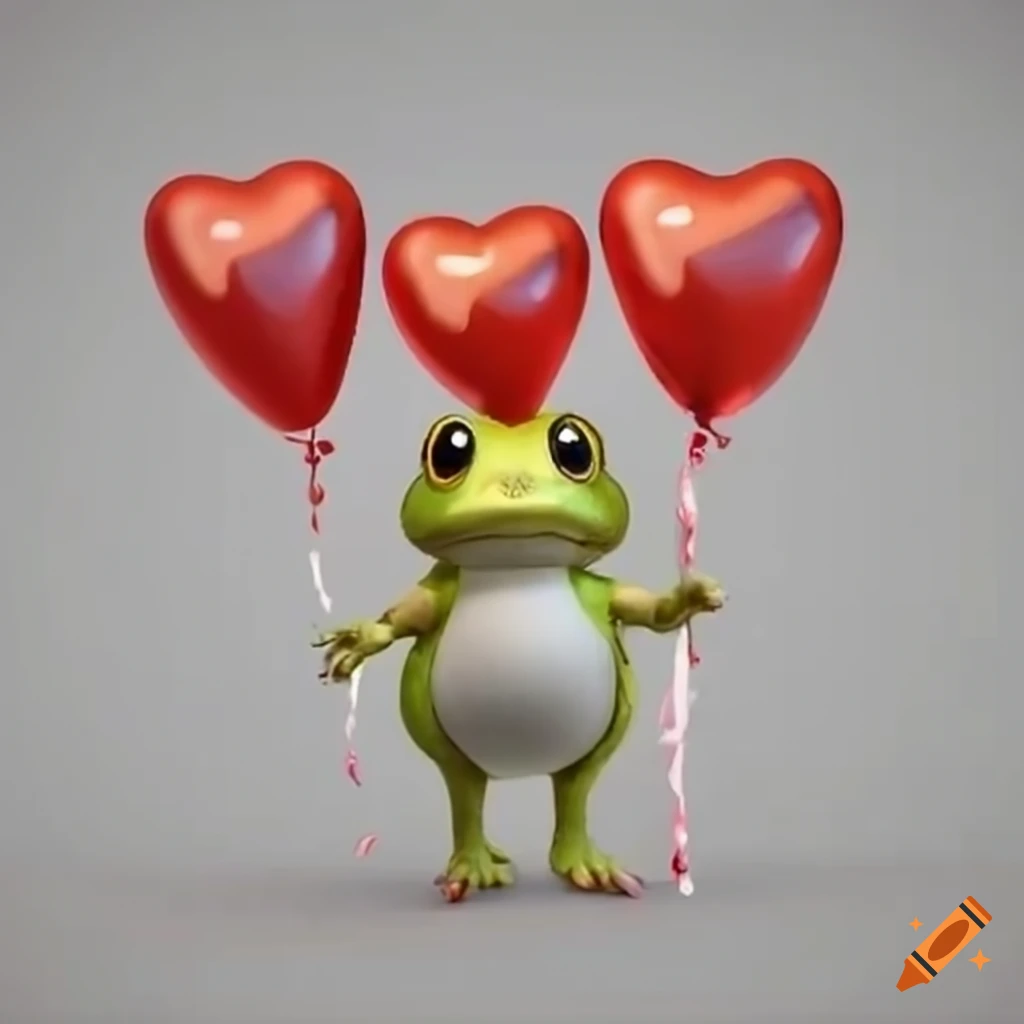Toad in girls clothing holding heart-shaped balloons on Craiyon