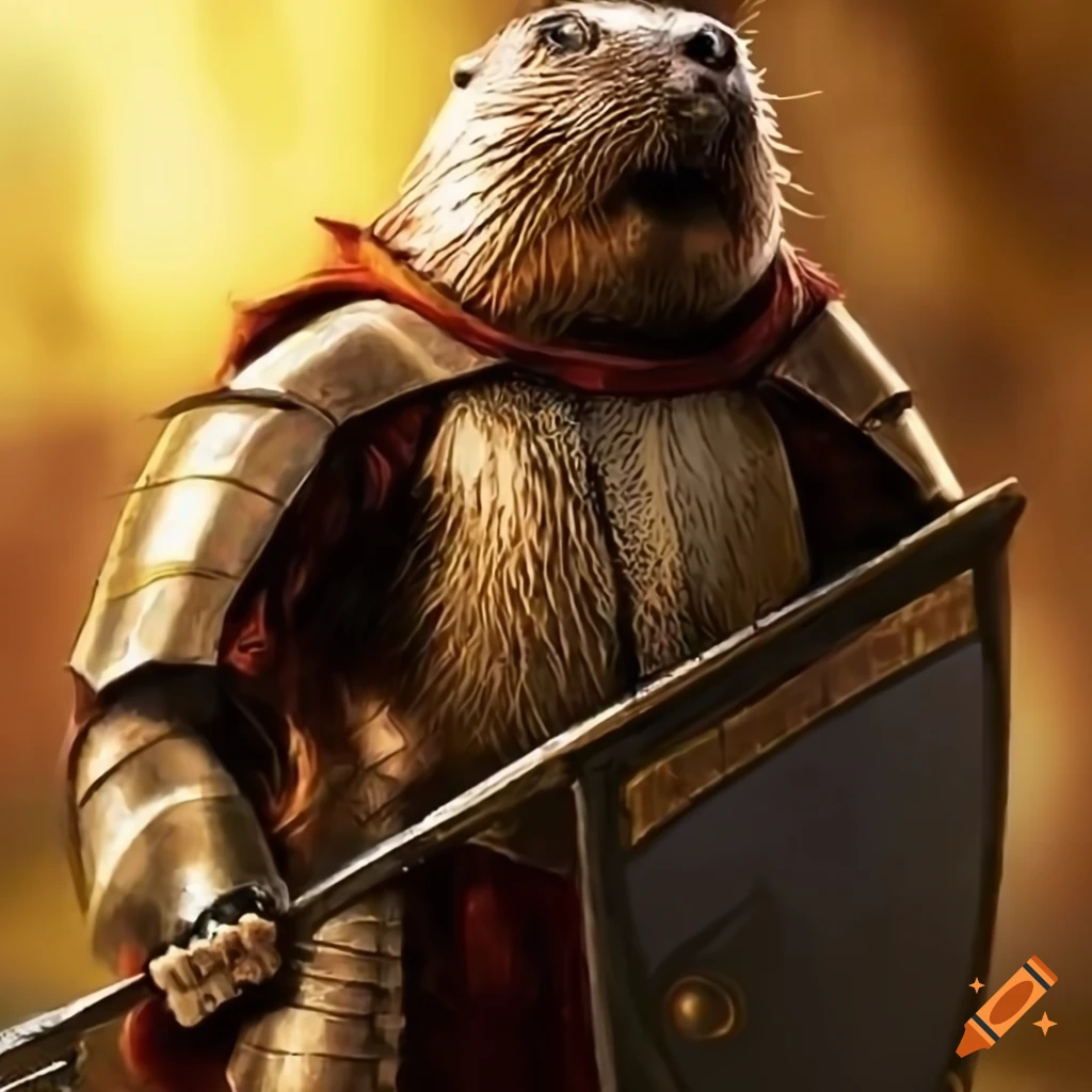 Beavers wearing knights armor on Craiyon