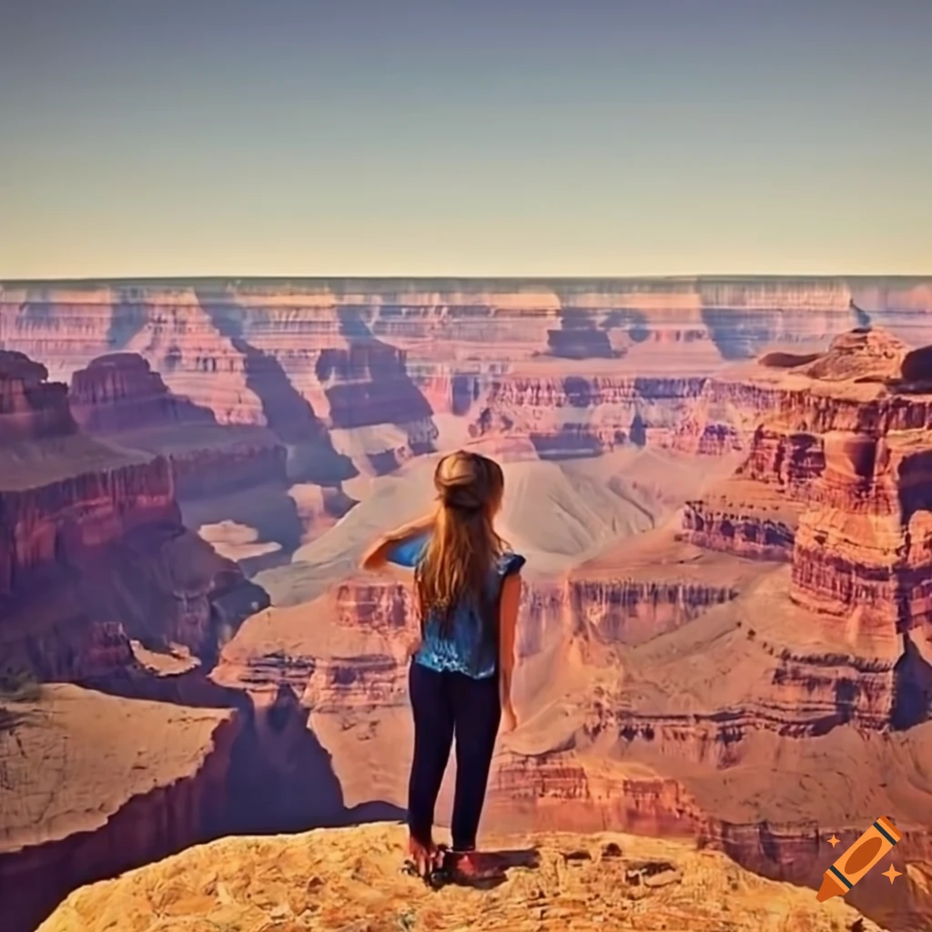 Girl enjoying the view of the grand canyon landscape on Craiyon