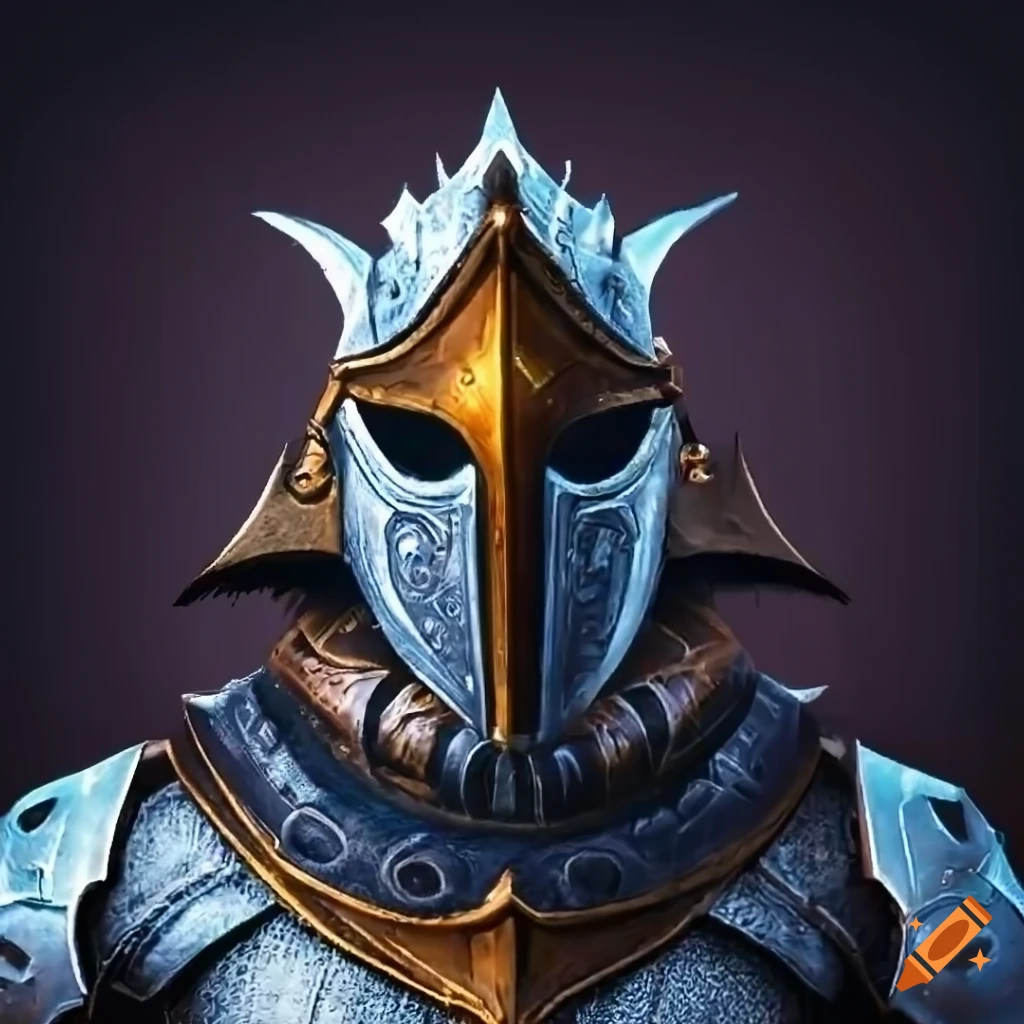 Photorealistic knight in Kingdoms of Amalur: Reckoning-style armor and helmet on Craiyon
