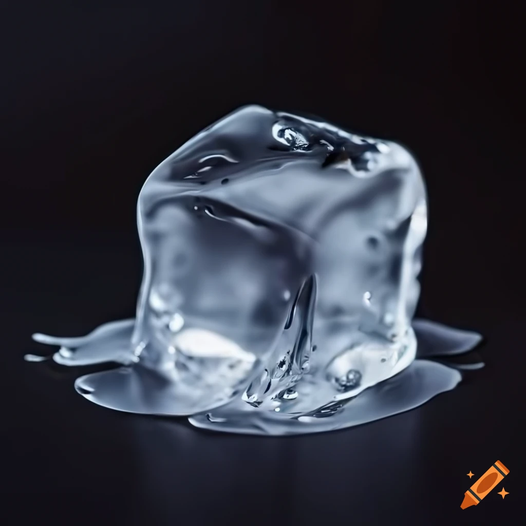 Melting ice cube on black background on Craiyon