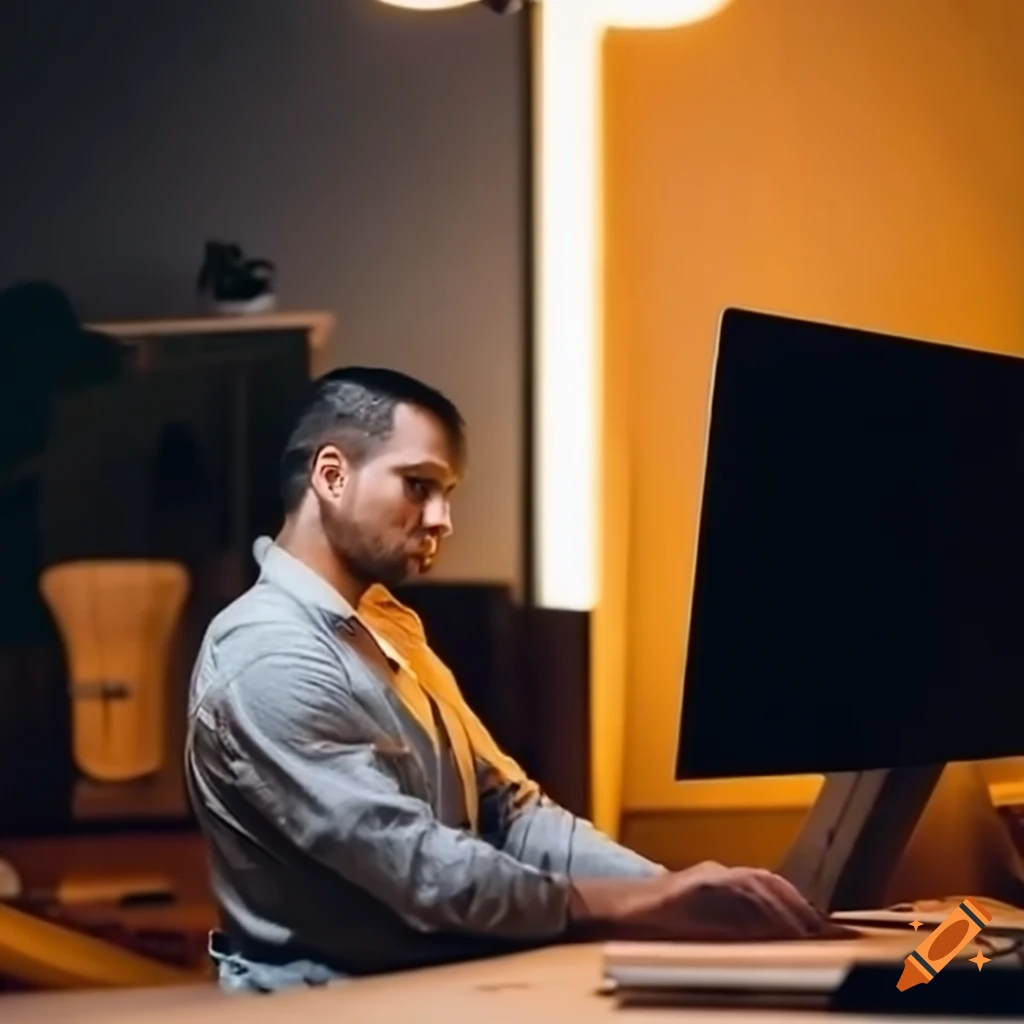 Focused workman working on computer in office on Craiyon