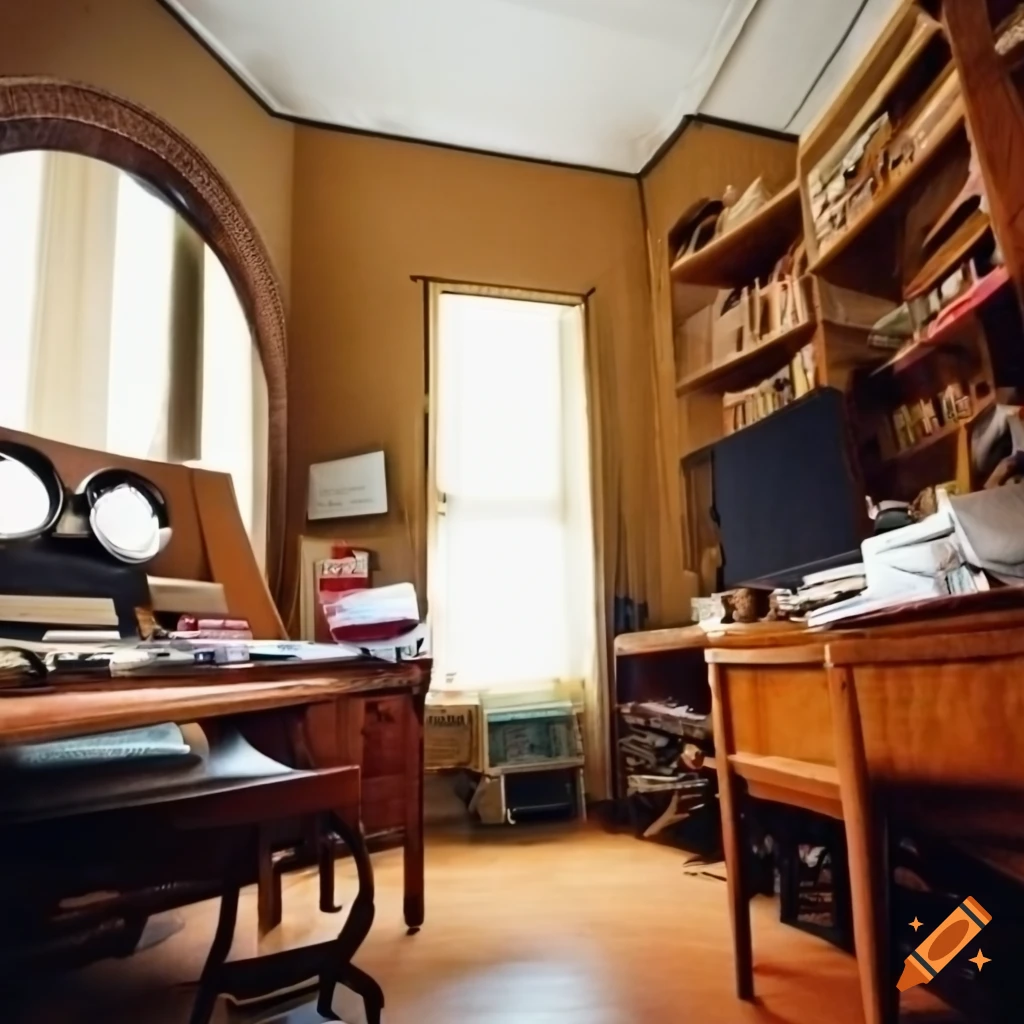 Wide-angle view of a writer's room on Craiyon