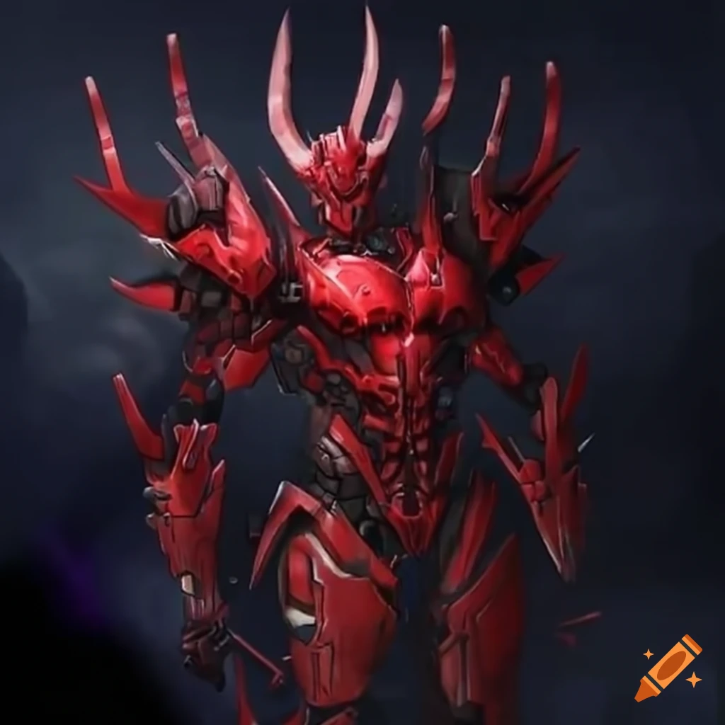 Demon mecha with horns and red color on Craiyon