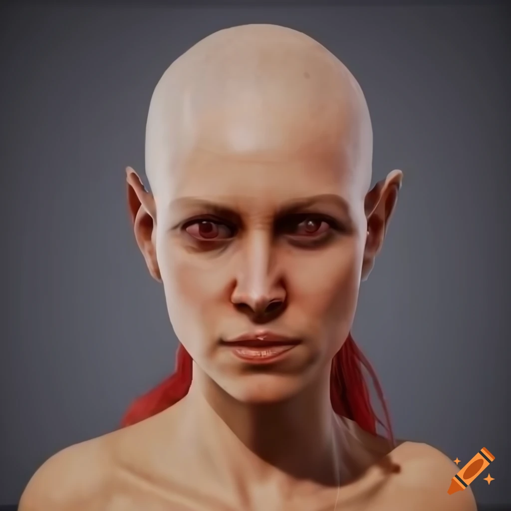 Portrait of elf religious man with red ponytail and golden trident ...