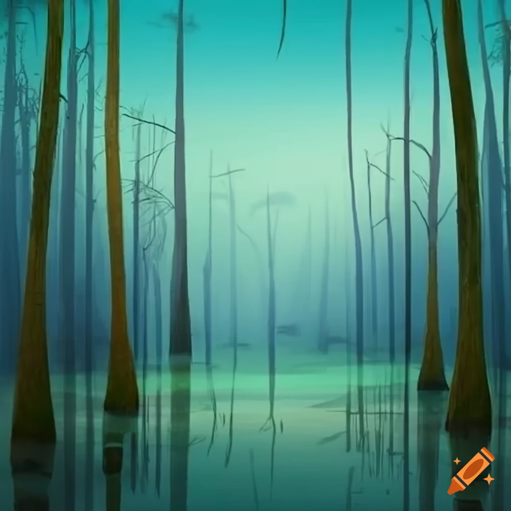 Simple swamp forest with bright sky on Craiyon