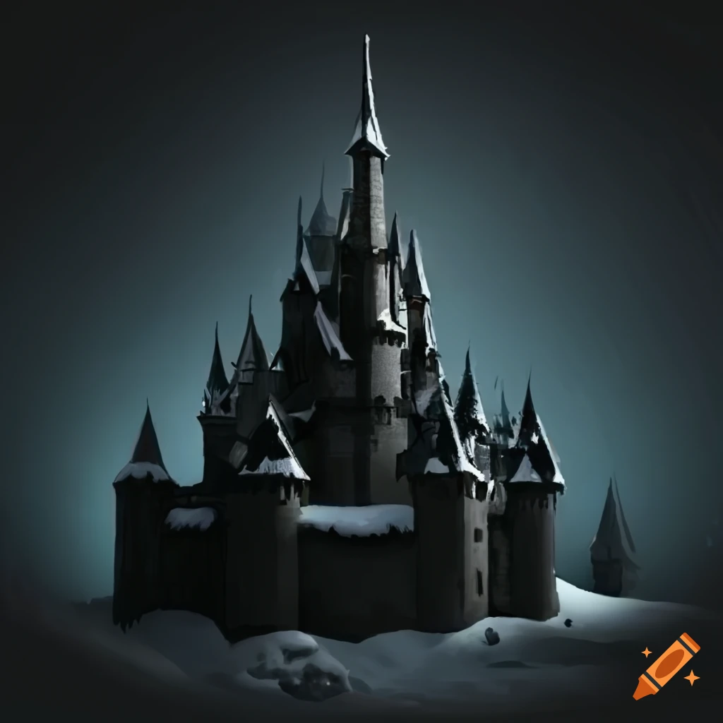 Snow-covered black castle on Craiyon