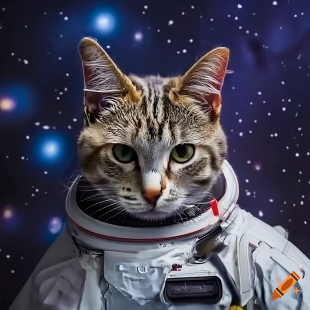 Cute cat in a spacesuit exploring the cosmos on Craiyon