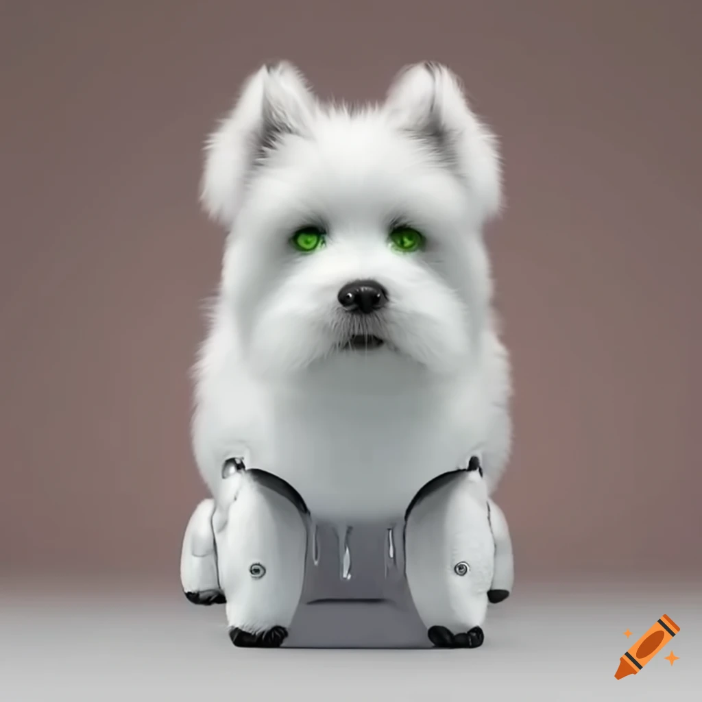 Robot white fluffy dog on Craiyon