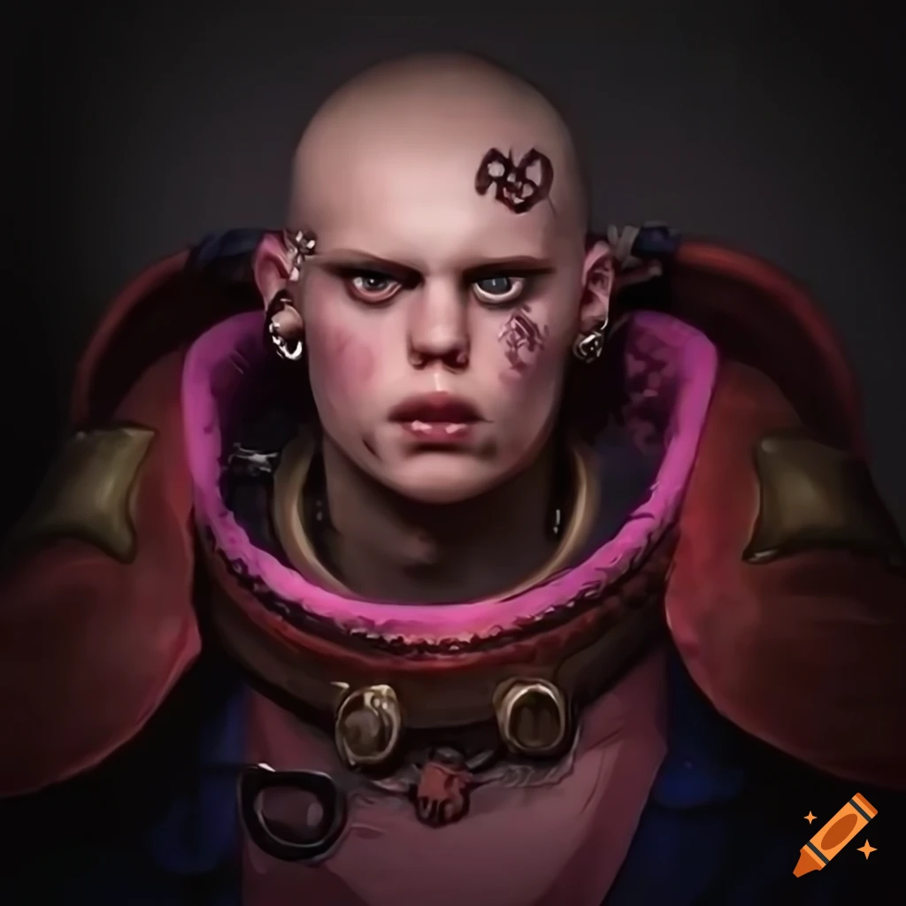 Youthful man with shaved head, piercings, and expressive eyes from ...