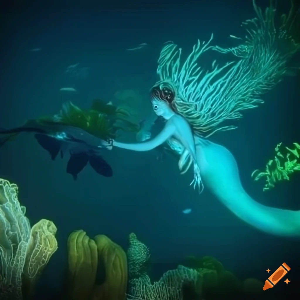 Two mermaid goddesses overseeing an enchanting realm on Craiyon