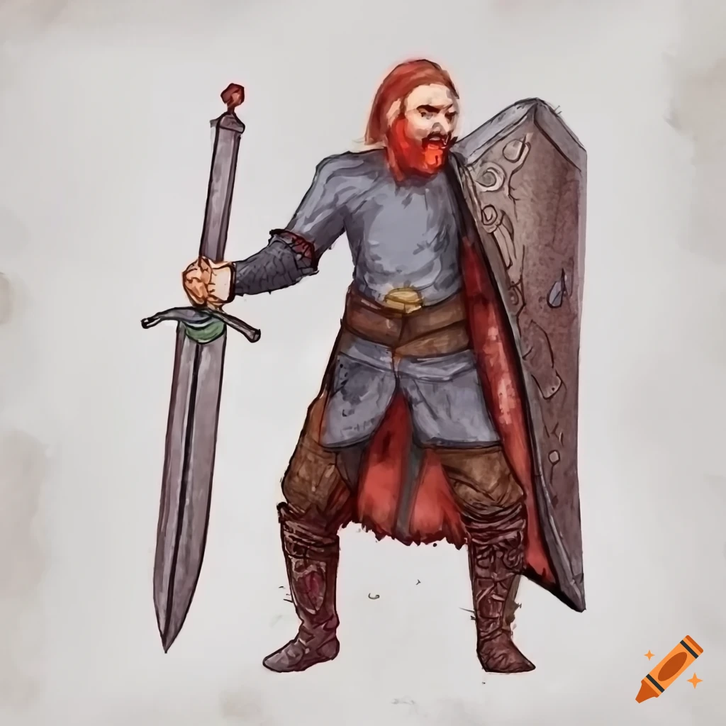 Bearded half-elf paladin hermit in chainmail with sword and shield on ...